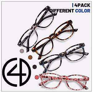 Przene 4 Pack Reading Glasses with Spring Hinge Blue Light Blocking Glasses for Women Men Oval Frame