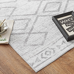 jinchan Area Rug 2x3 Entryway - Washable Rug Modern Rug Kitchen Faux Wool Soft Rug Non-Slip Indoor Door Mat Geometric Print Thin Carpet for Bathroom Bedroom Dining Room Living Room Grey