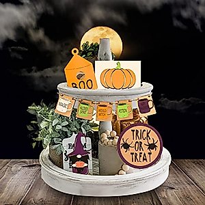 9 Pcs Halloween Tiered Tray Decorations,Halloween Signs for Halloween Home and Office Decor,Halloween Tray Decor with Witch Hat,Ghost,Bat,Tombstone,Pumpkin (4)
