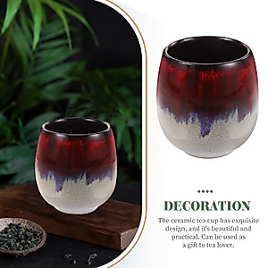 Didiseaon Handleless Ceramic Cup Ceramic Kiln-change Espresso Cup Small Coffee Cup Chinese Kung Fu Tea Cup Vintage Pottery Teacup Tasting Cup 80ml Red Asian Tea Cup