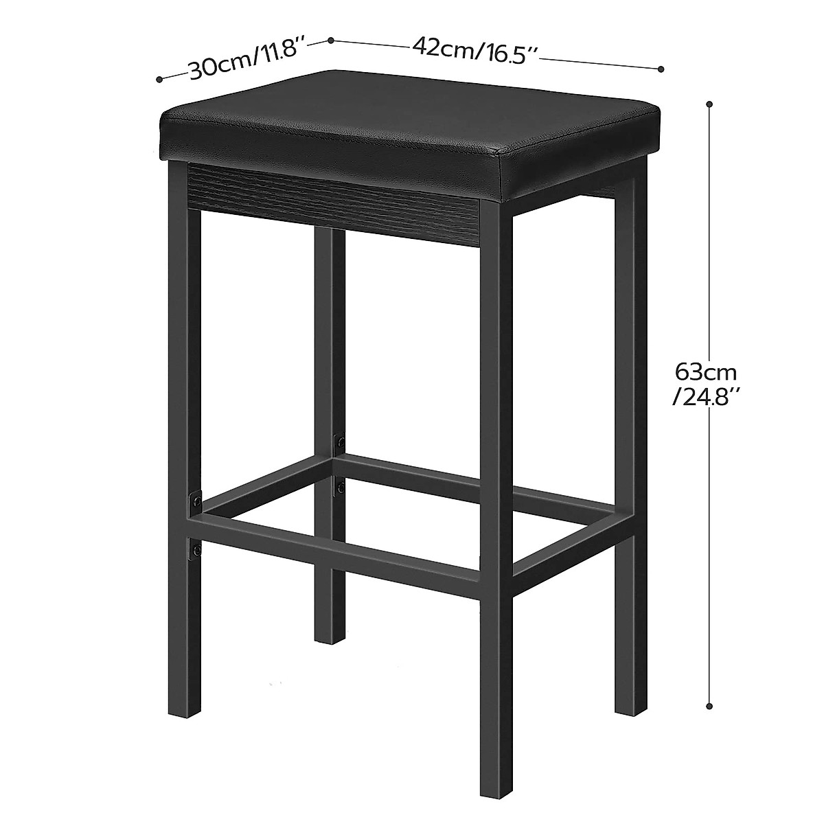 HOOBRO Bar Stools, Set of 2 Bar Chairs, 24.8-Inch Height Stools, Breakfast Bar Stools, Kitchen Bar Chairs, 2" Thick Upholstery, for Kitchen, Dining Room, Cafe, Bar Counter, Black BB21BY01