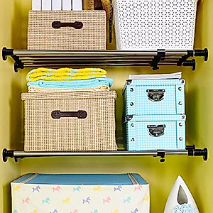 BAOYOUNI Expandable Closet Shelf Tension Rod Clothes Hanger Storage Rack Adjustable DIY Shelving Unit Cabinet Kitchen Bathroom Divider Separator Organizer, Black