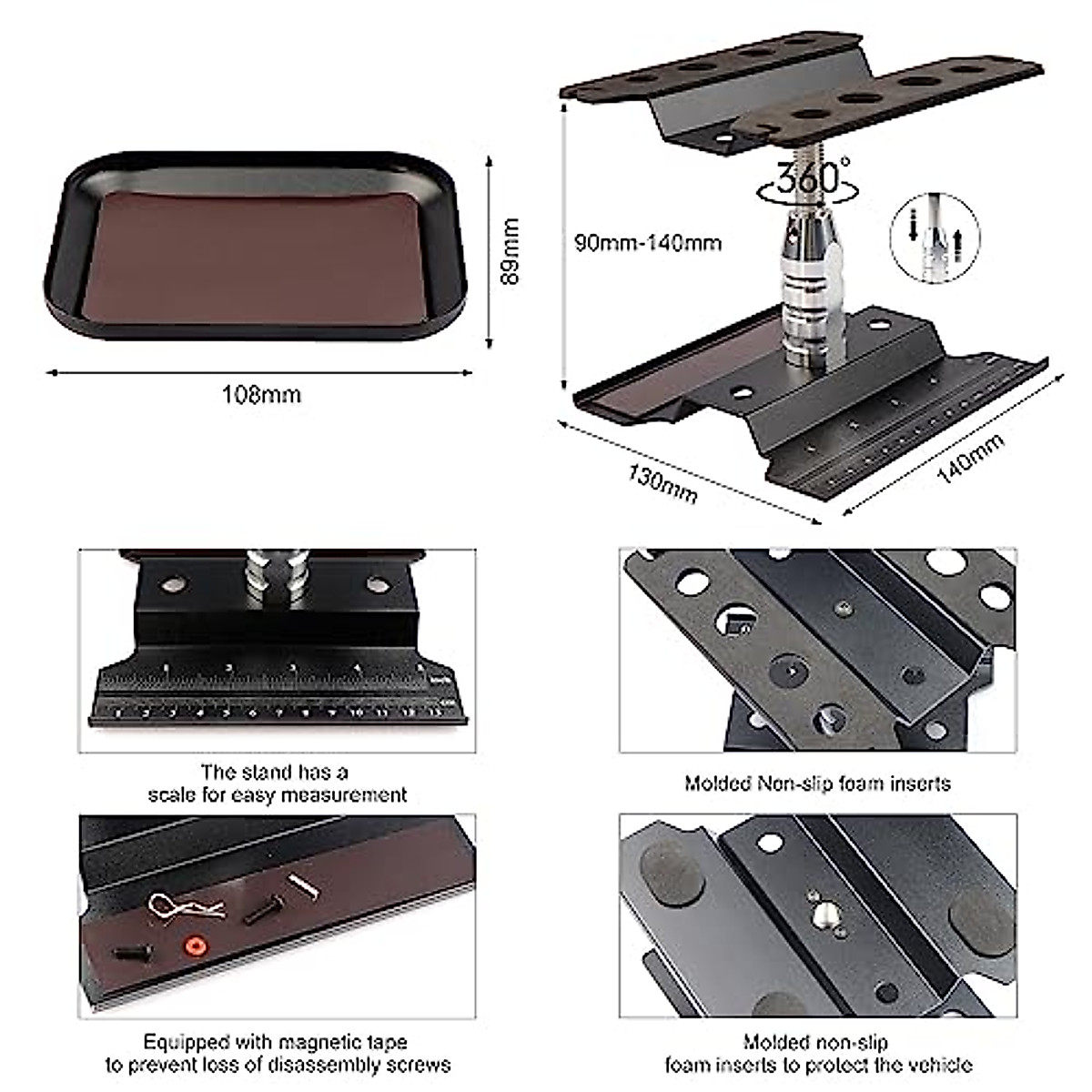 AIMROCK RC Car Repair Work Stand 360° Rotation Lift/Lower 520P RC Screw Fastener Box 4P RC Hex Screwdriver Tool Kit for 1/8 Buggy 1/10 1/12 1/16 RC Drift Car Monster Truck Crawler (Black)