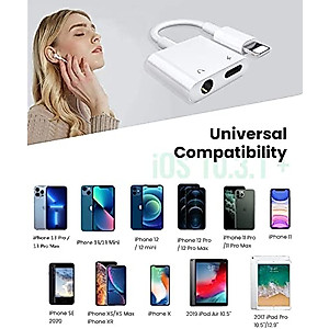[Apple MFi Certified] Lightning to 3.5 mm Headphone Jack Adapter, 2 in 1 Lightning to 3.5mm AUX Audio + Charger Splitter Compatible with iPhone 13/12/11/XS/XR/X 8/ Support All iOS&Volume Control