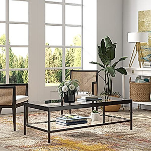 Henn&Hart 54" Wide Rectangular Rectangular Coffee Table in Blackened Bronze, Modern Rectangular Coffee Tables for living room, studio apartment essentials