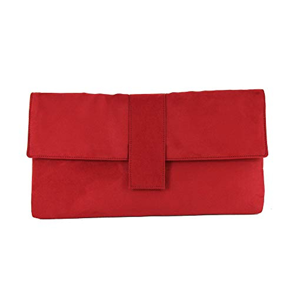 LONI Womens Fab Large Faux Suede Clutch Bag/Shoulder Bag In Dark Red