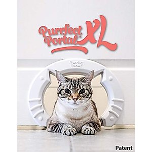 Purrfect Portal XL Pet Cat Door for Interior Doors :: Molded Plastic Kitty Cat Pass for Large Cats up to 30 Lbs :: Installs in Minutes, Stays on Securely, Easy to Follow Instructions + Hardware, White