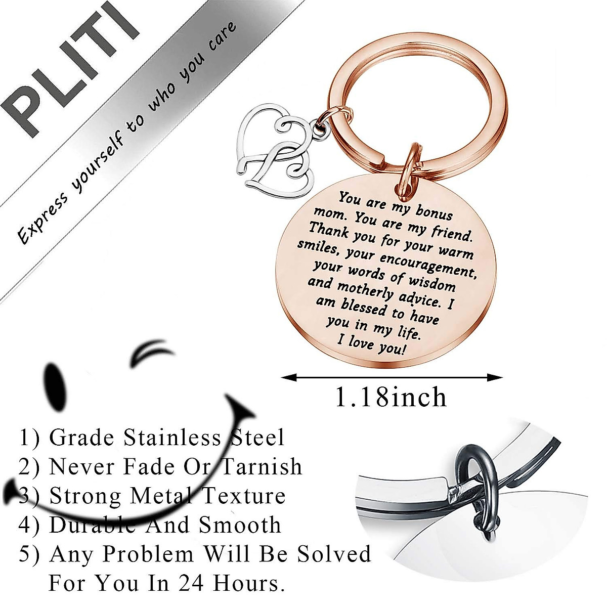 PLITI Step Mom Gift Mother's Day Gift for Mom Bonus Mom Stepmother Mother In Law Keychain Adoption Gifts Bonus Mom Birthday Gifts from Daughter Son (bonus mom RG)