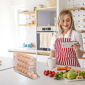 4 Tiers Egg Holder for Fridge, 2024 New Automatic Scrolling Egg Rack Holder, Eggs Dispenser Auto Rolling Large Capacity Egg Organizer Storage Box, Space-Saving Egg Dispenser Holder (Transparent)