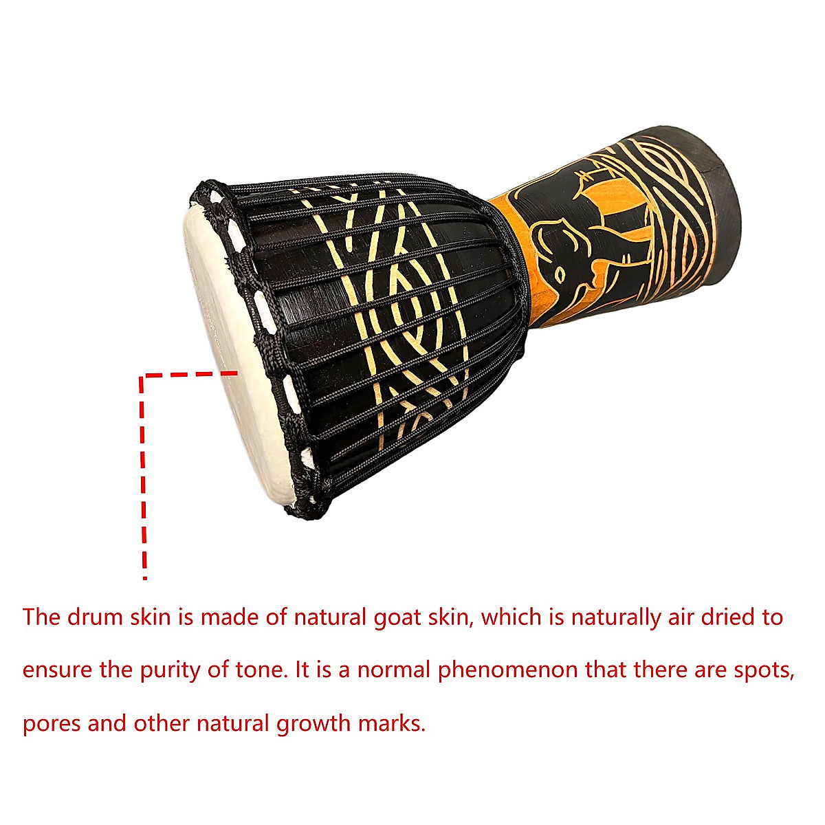 SIPSOCE Djembe Drum 8'' Hand Drum Musical Instrument African Drumk, Bongo (Black elephant)