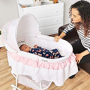 Dream On Me Lacy Portable 2-in-1 Bassinet & Cradle in Pink and White, Lightweight Baby Bassinet with Storage Basket, Adjustable and Removable Canopy