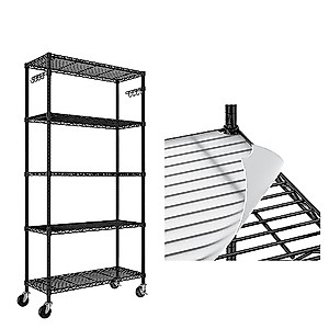 Folews 5-Tier Wire Shelving Unit with Wheels, Heavy Duty Storage Shelves Metal Shelf Storage Rack Organizer Wire Shelf Rack for Kitchen Garage