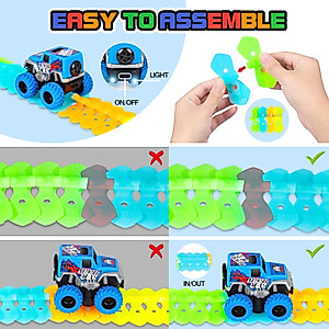 Race Car Track Toys for Kids, Race Car Toys with LED Light and Flexible Changeable Magic Track, Christmas Birthday Gifts Toys for Age 3 4 5 6 7 Years Old Boys Girls