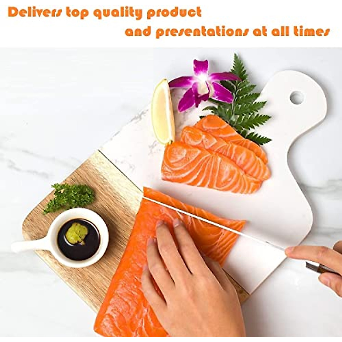 SINT Kitchen Cutting and Chopping board Marble and Natural Wood with Handle (Rectangular - White)