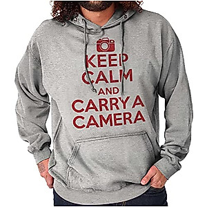Brisco Brands Keep Calm Carry A Camera Photographer Hoodie Sweatshirt Women Men Sport Grey
