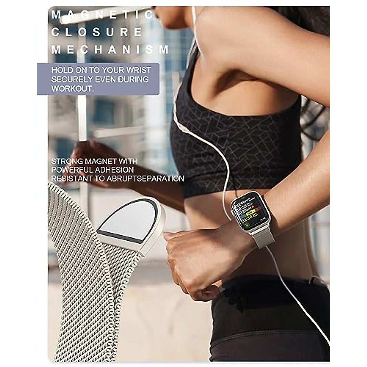 Original Stainless Steel Milanese Loop Compatible with Apple Watch Band 38mm 40mm 41mm 42mm 44mm 45mm 49mm, Magnetic Clasp Replacement Band for iwatch Series Ultra SE 8 7 6 5 4 3 2 1, Women & Men Watch Strap for iWatch (Starlight, 41mm/40mm/38mm)