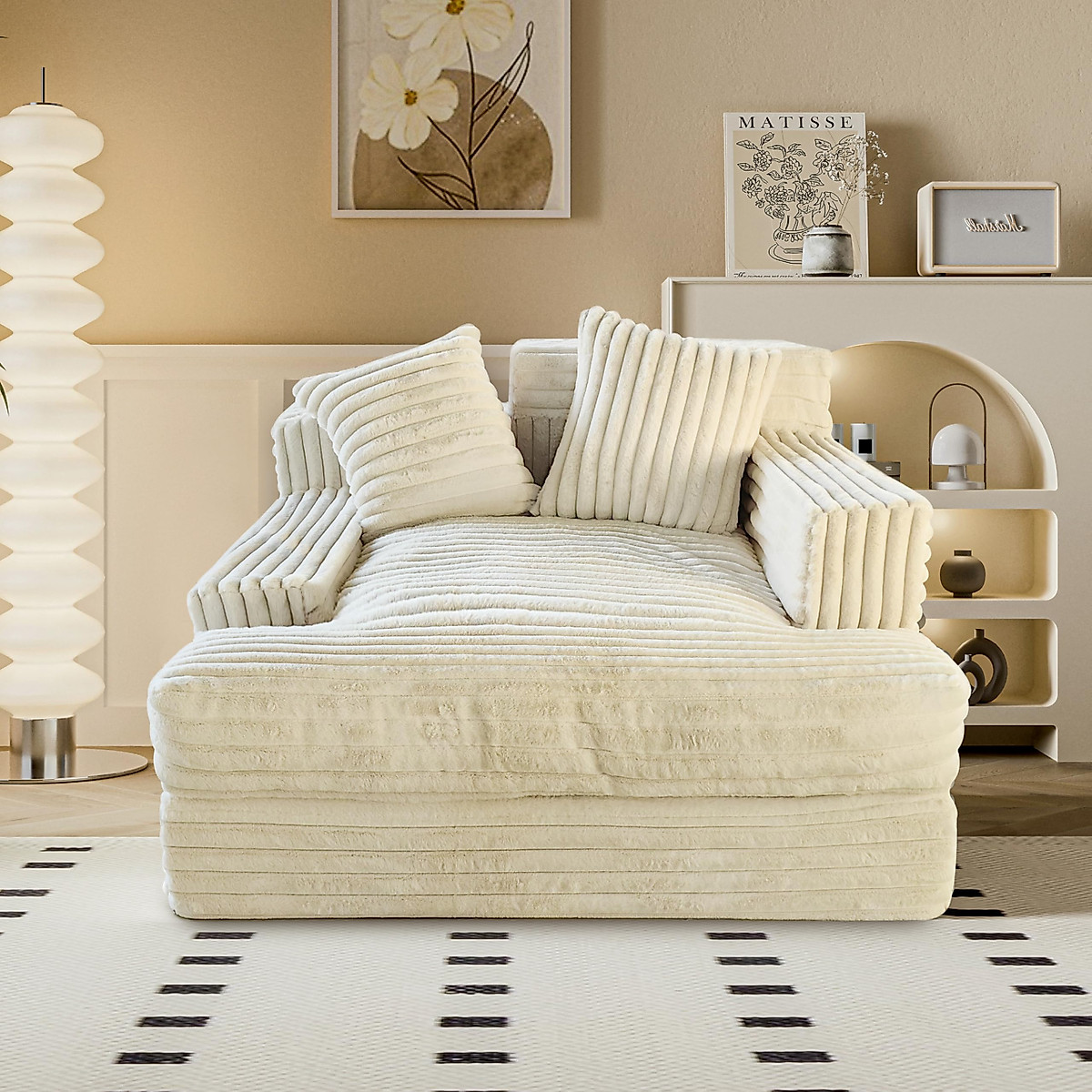 homecozy Multifunctional Modern Oversized Chaise Lounge - Large Floor Loveseat for Living Room and Bedroom, Casual Recliner for Gaming, Reading and Resting - Beige 48 * 48 * 28.3 Inches (Frameless)