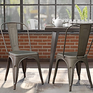 Devoko Metal Indoor-Outdoor Chairs Distressed Style Kitchen Dining Chairs Stackable Side Chairs with Back Set of 4 (Gun)
