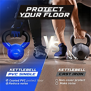 Yes4All 50 lb Kettlebell Weight Vinyl Coated Cast Iron for Dumbbell Weights Exercises, Gym, Fitness, Full Body Workout Equipment Push up, Grip and Strength Training, Blue