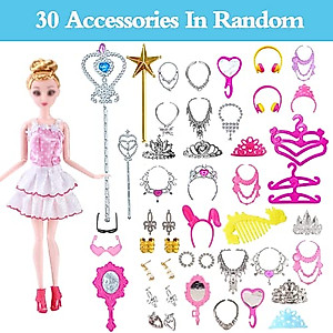96 PCS Doll Clothes and Accessories for Barbie 11.5 inch Doll 16 Slip Dresses 20 Pair of Shoes 10 Handbags 30 Jewelry Accessories Fashion Outfits Necklace Mirror Earring Crown Hanger in Random