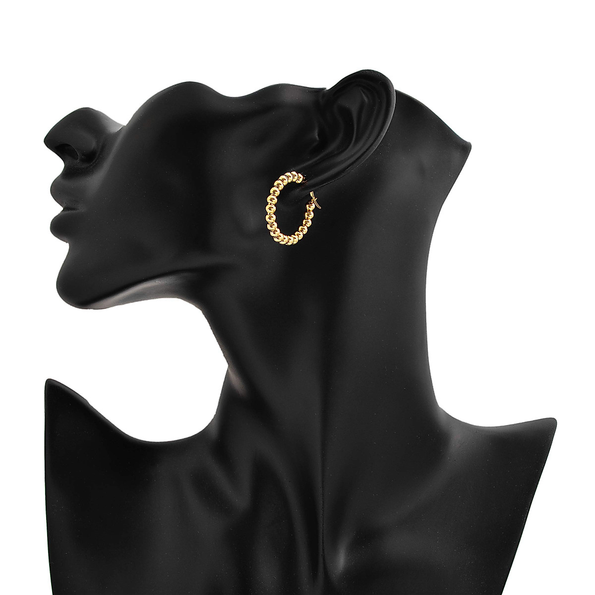 Edforce Stainless Steel Beads Hoop Earrings (27mm) (Gold)