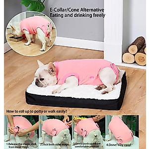 Wabdhally Dog Surgery Recovery Suit,Surgical Suit for Large Female Spay,Soft Combed Cotton,Watermelon Pink Striped Zipper Onesie XXL