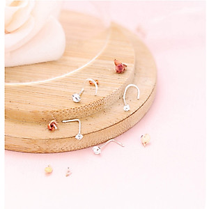 Sllaiss 925 Sterling Silver L Shaped Nose Rings Set for Women Men Crook Nose Rings Screw Studs 1.5mm 2mm 2.5mm 3mm 8Pcs 22G Nose Body Piercing Hypoallergenic