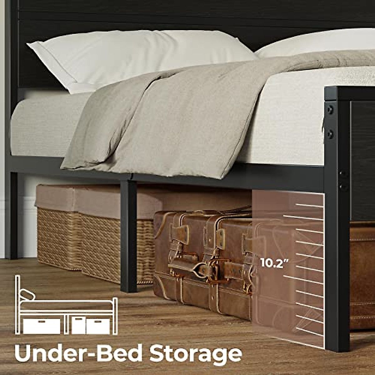 Rolanstar Bed Frame with Charging Station, Queen Bed Frame with LED Lights Headboard, Metal Platform, Strong Metal Slats Support, 10.2” Under Bed Storage Clearance, No Box Spring Needed, Noise Free