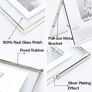 Qiannhee Plate Stands for Display (5 Pcs,8 inch) and Silver Floating frame (1 Pcs, 8x10), Picture Frame Hold 8x10in 6x8in 5x7in Photo for Tabletop, Glass Finish, Metal Stand Frame