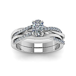 Fascinating Diamonds IGI Certified 1 1/3 Ctw Diamond Twisted Vine Wedding Ring Sets For Women 14K White Gold 1 Carat Cushion Cut Lab Created Center SI1-SI2 Clarity And F-H Color Ring Size 7