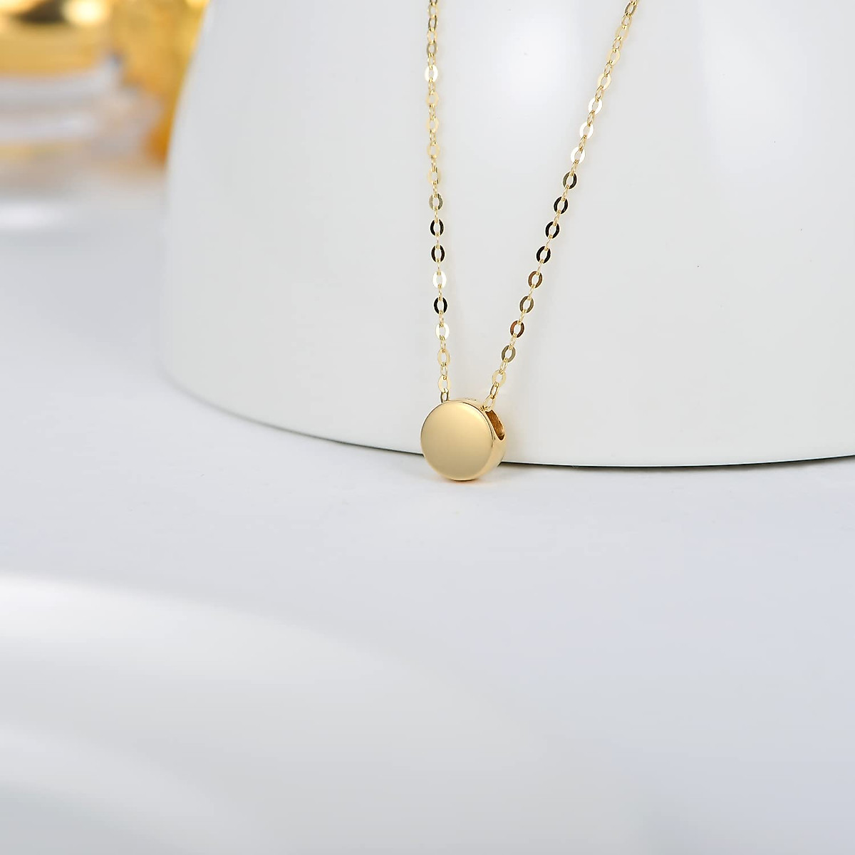 14K Solid Gold Dot Necklace for Women 7mm Round Dot Adjustable Choker Pendant Necklace Fine Jewelry for Her, Wife, Mom, Girls 16"-18"