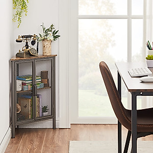 VECELO 3 Tier Corner Cabinet Shelf, Floor Standing Storage Organizer Shelves with Grid Doors for Small Space, Living Room, Bedroom, Kitchen, Balcony, Grey