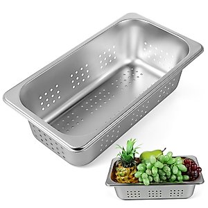 Anneome Stainless Steel Lunch Box Hotel Pans 1/3 Pan Perforated Pan Perforated Hotel Pan Full Size Steam Table Pans Flanera Steamer Tray Steam Table Tray Steamer Pan Silver