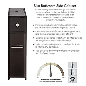 Spirich Home Slim Bathroom Storage Cabinet, Free Standing Toilet Paper Holder, Bathroom Cabinet Slide Out Drawer, Espresso