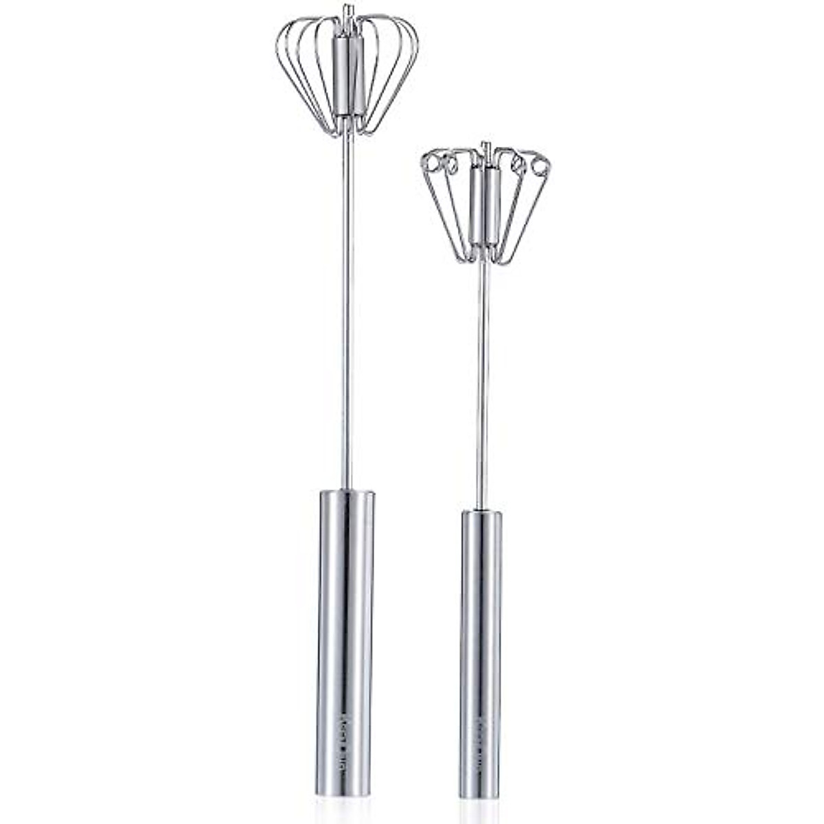 KSENDALO Push Whisk Set(12inch & 14inch) Stainless Steel Easy Whisk for Mixing Milk and Other Liquids, Automatic Whisk Push Saves Much Energy, Silver