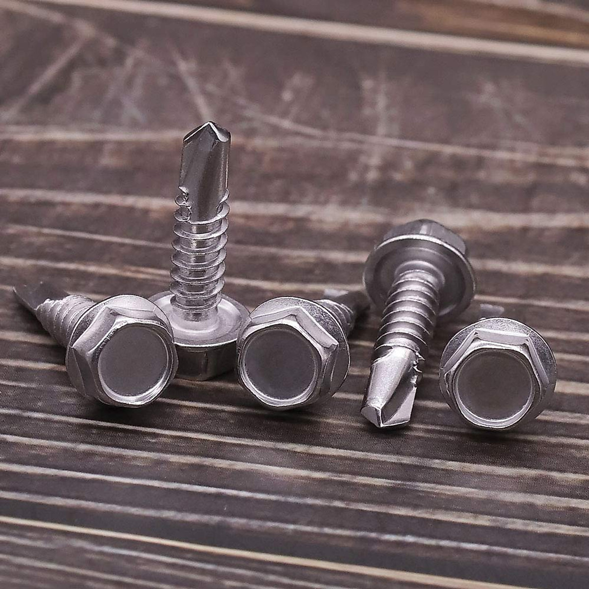 #14 x 3/4" (50 pcs) Hex Washer Head Self Drilling Screws, 410 Stainless Steel Metal Sheet Tek Screws, Self Tapping Point, No Pre-drilled Hole Needs