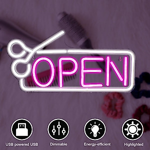 Open Neon Sign Pink White LED Sign USB Powered Neon Light up Signs for Wall Decor with Switch for Bar Salon Store Hotel Coffee Shop Club Business