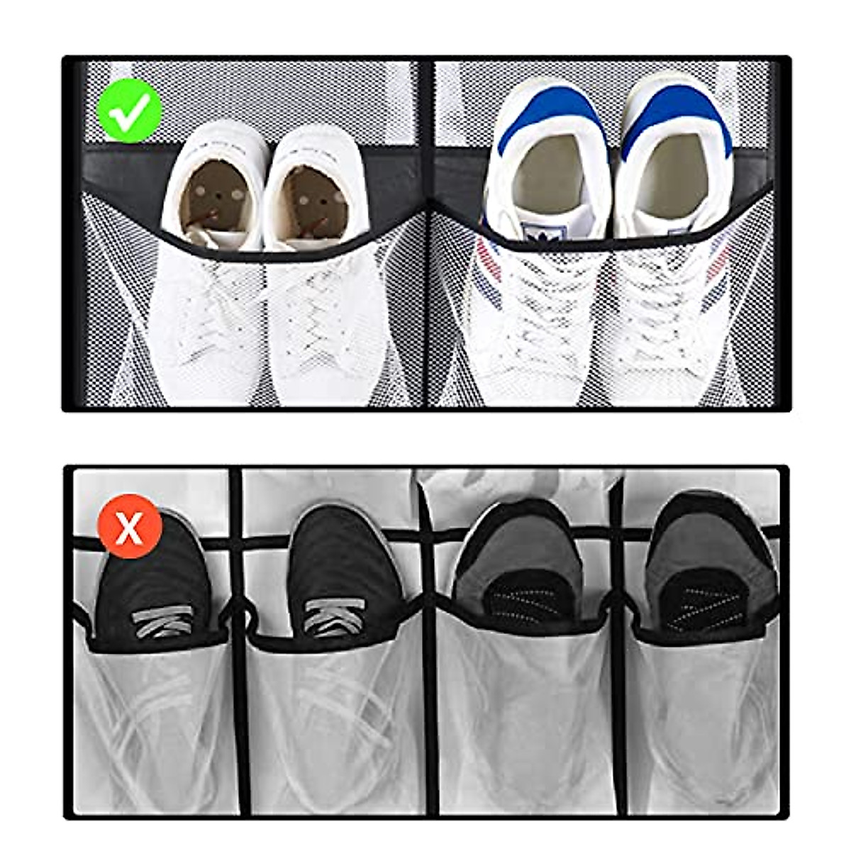QWKIT Over The Door Shoe Organizer, 12 Extra Large Mesh Pockets Hanging Shoe Organizer,Closet Organizers and Storage Hanging, Over The Door Shoe Boots Rack with 4 Metal Hooks (Black)