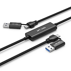 MT-VIKI USB 3.0 + Type C Transfer Cable Synchronizer, Two Computer Mutual Data Transfer Cable High-Speed USB 3.0 Transfer Cable Support Thunderbolt 3 4 5 Gbps