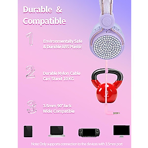 charlxee Kids Unicorns Headphones with Mic for School/Travel,95dB Volume Limited,Shareport,On/Over Ear Wired Headsets with Nylon Cable-Light Purple