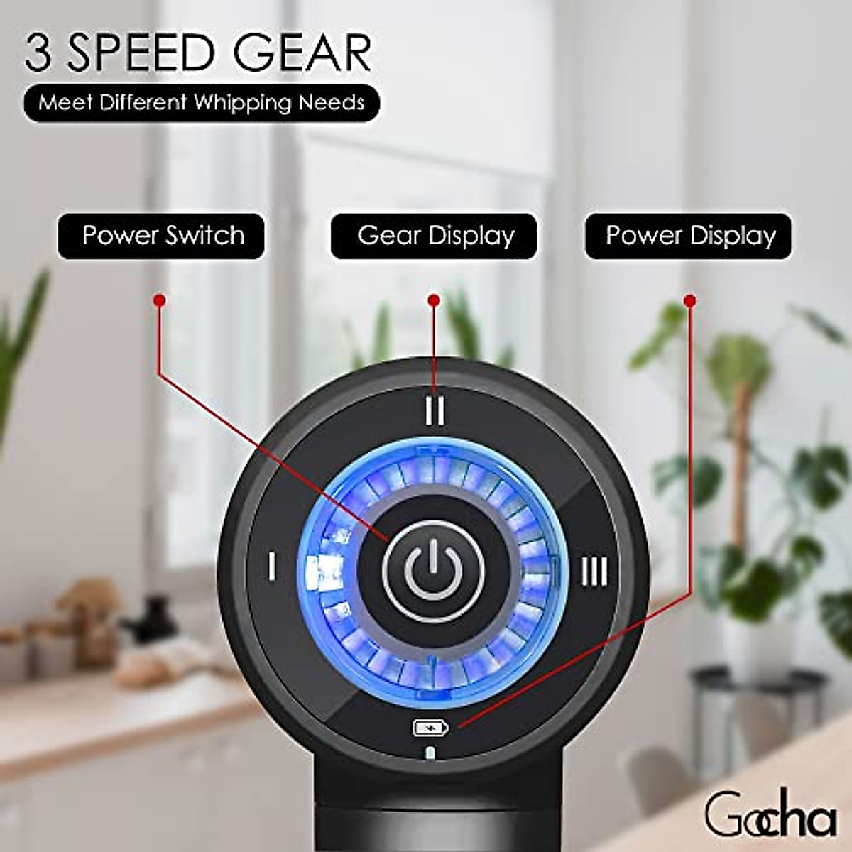 GOCHA Gadgets, Baking Mixer, Mini Whisk, Hand Whisk, Handheld Mixer, Wire-less Small Hand Mixer for Eggs, Soups, Cream, Batters - 3 Speed Variations - Rechargeable (Black)
