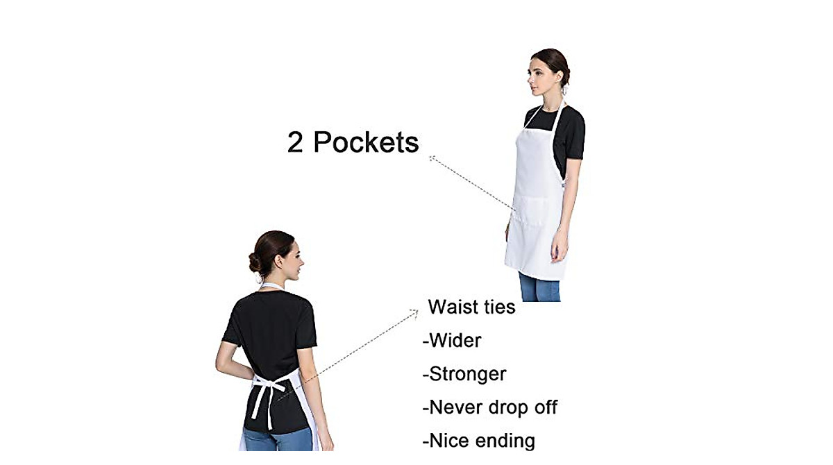 LOYHUANG 6PCS White Aprons - Waterproof Bibs for All