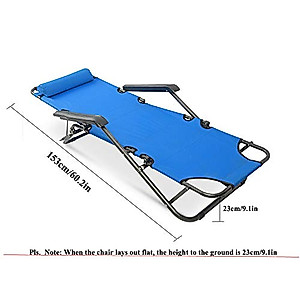 Patio Lounge Chair, Foldable Outdoor Beach Lounge Chairs Reclining Sun Pool Lawn Chaise with Pillow for Camping Patio Lawn (Blue)