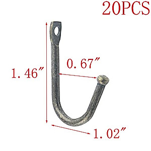 MY MIRONEY Early American Single Prong Iron Hooks Rustic Coat Hook Decorative Colonial Wall Hooks Multi-Purpose Hanging Hooks with Screws Pack of 20