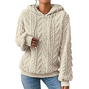 Black of Friday Deals 2023, Oversized Sweatshirts for Women Loose Fit Cable Knit Chunky Sweater Long Sleeve Thermal Plush Fleece Pullover Sweatshirts Lightweight Hoodie Winter Clothes L-Beige L