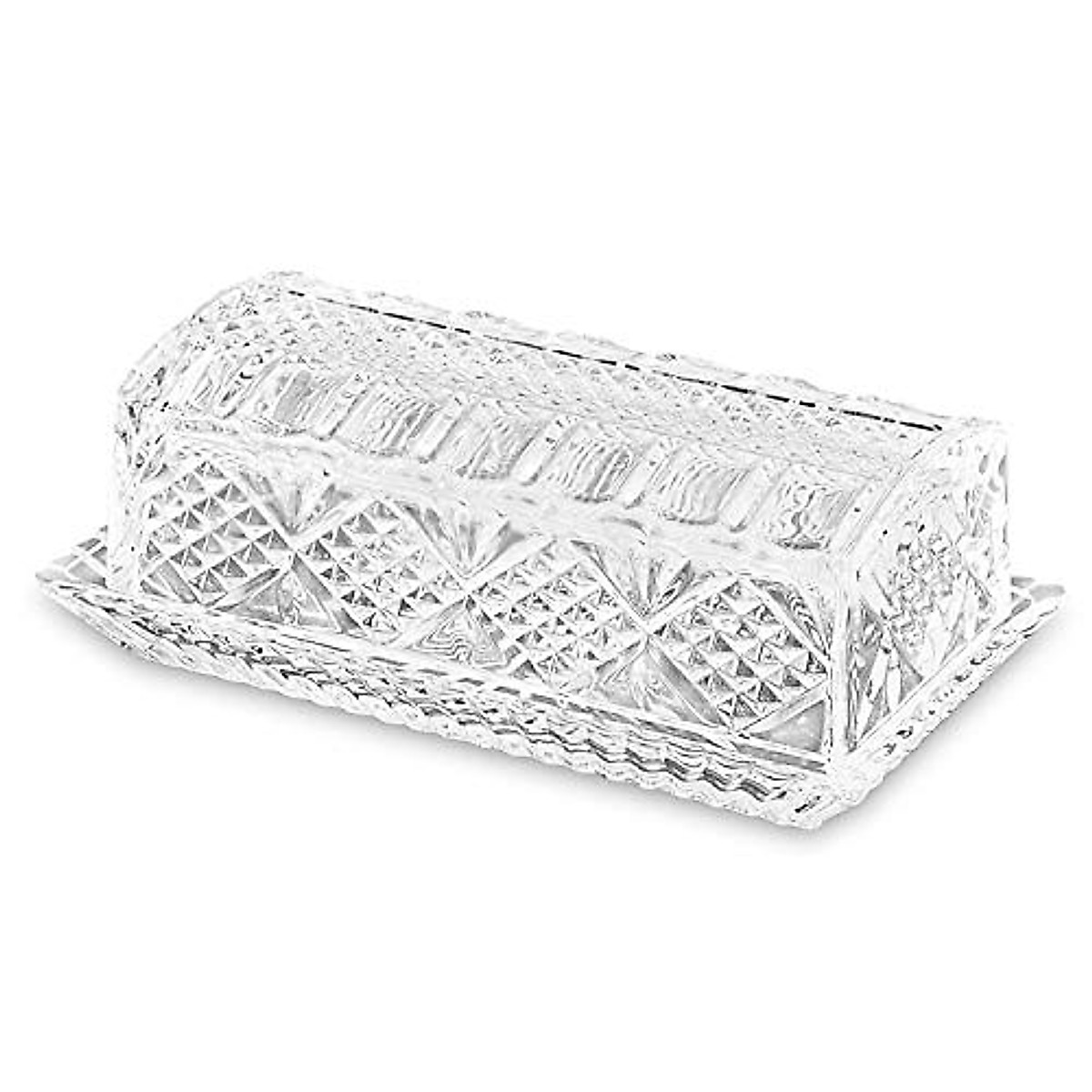 Large Deep Danish Crystal Covered Butter Dish Butter keeper Well Sealed to Keep Butter Soft Beautiful Decorative Design and Antique Look 7" x 3.75" x 2.75"