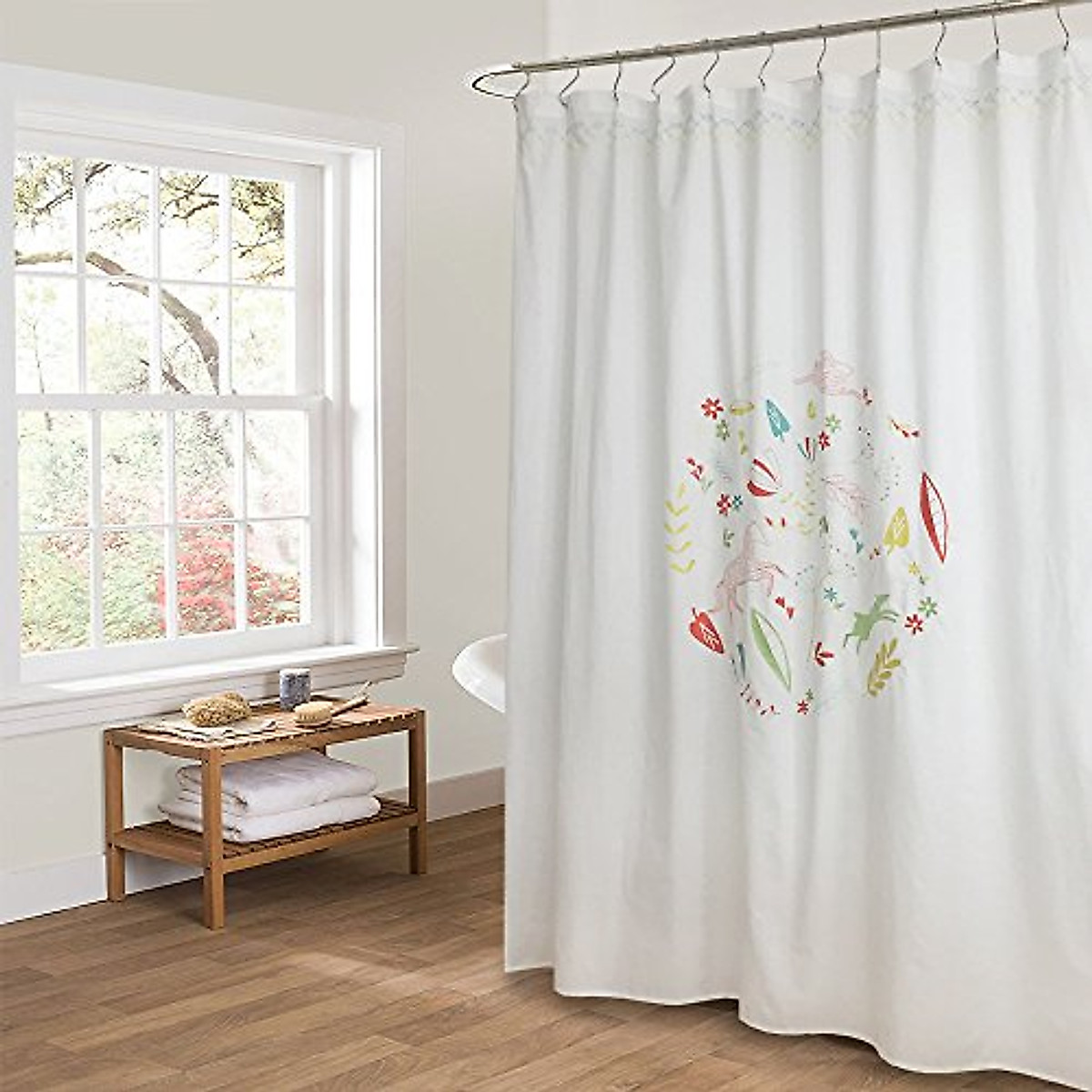 Merryfeel Shower Curtain,Fabric Embroidered Shower Curtain for Bathroom 180 x 190 cm (70"x74" Approx) White