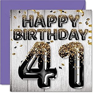 41st Birthday Card for Men - Black & Gold Glitter Balloons - Happy Birthday Cards for 41 Year Old Man Dad Cousin Friend Brother Uncle, 5.7 x 5.7 Inch Forty-One Forty-First Bday Greeting Cards Gift