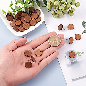 Pandahall 20 Pairs Walnut Wood Flat Round Shape Earring Findings 15mm Coconut Brown Dangle Stud Pendants with 304 Stainless Steel Pin for DIY Wooden Earrings Making