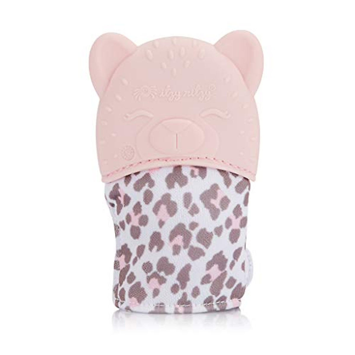 Itzy Ritzy Silicone Teething Mitt - Soothing Infant Teething Mitten w/Adjustable Strap, Crinkle Sound, Textured Silicone to Soothe Sore & Swollen Gums, Baby Teething Toy for 3 Mos & Up, Blush Leopard